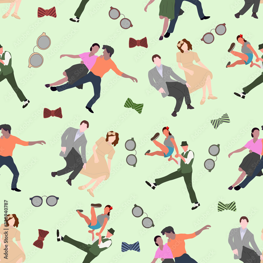 Vecteur Stock Seamless pattern with dancing couples silhouettes on ...