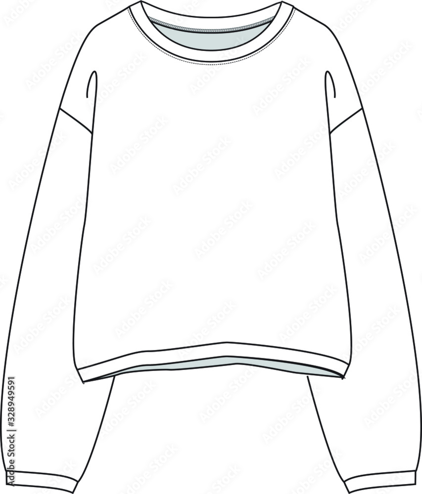 SWEATSHIRT, fashion flat sketch. Long sleeve sweatshirt with a round ...