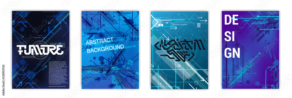 Modern tech posters set with arrows and abstract element. Template ...