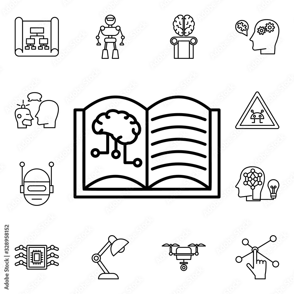 Deep learning artificial intelligence brain icon. Detailed set of ...