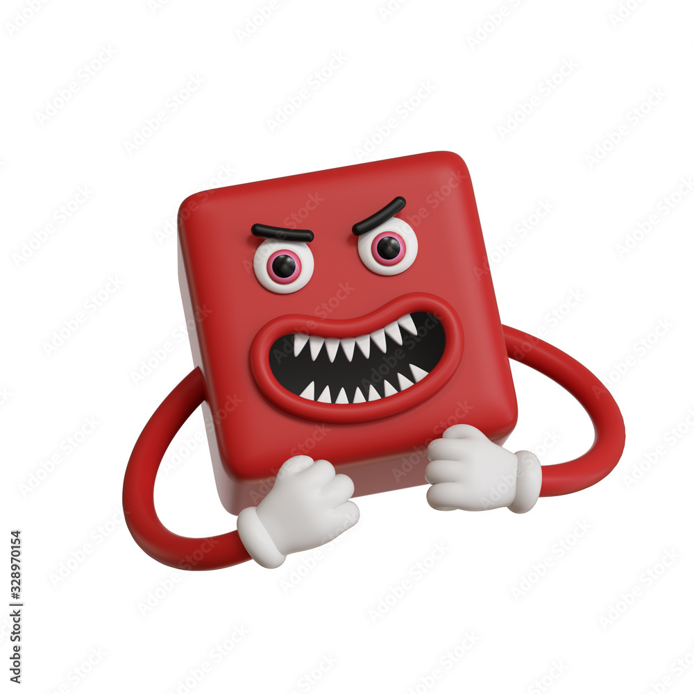 3d render, abstract emotional red face icon, aggressive emoticon clip ...