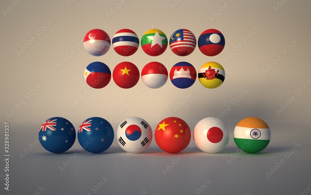 asean countries flag. 3d render of international flagball. world flag ...