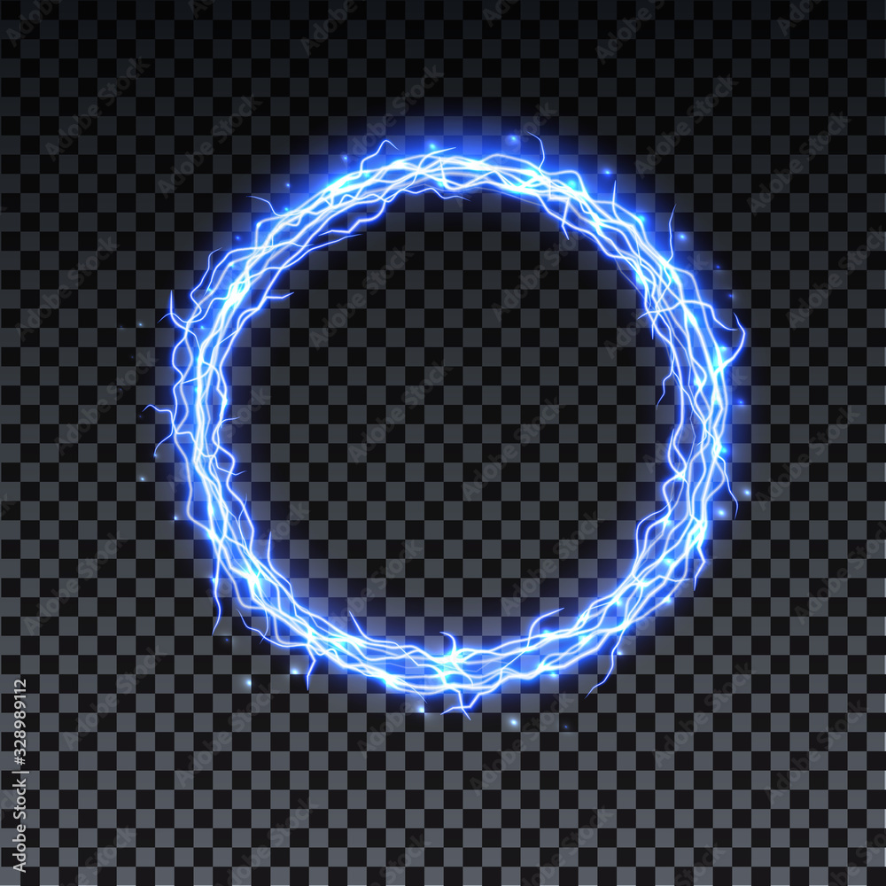Circle realistic lightning. Thunder spark light, fireball on ...