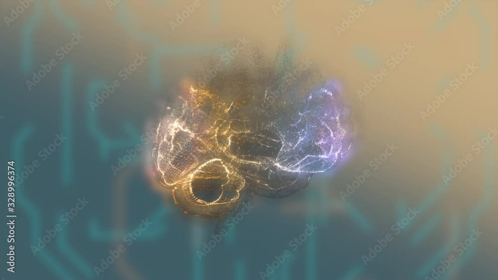 Abstract human brain from glittering particles floating and exploding ...