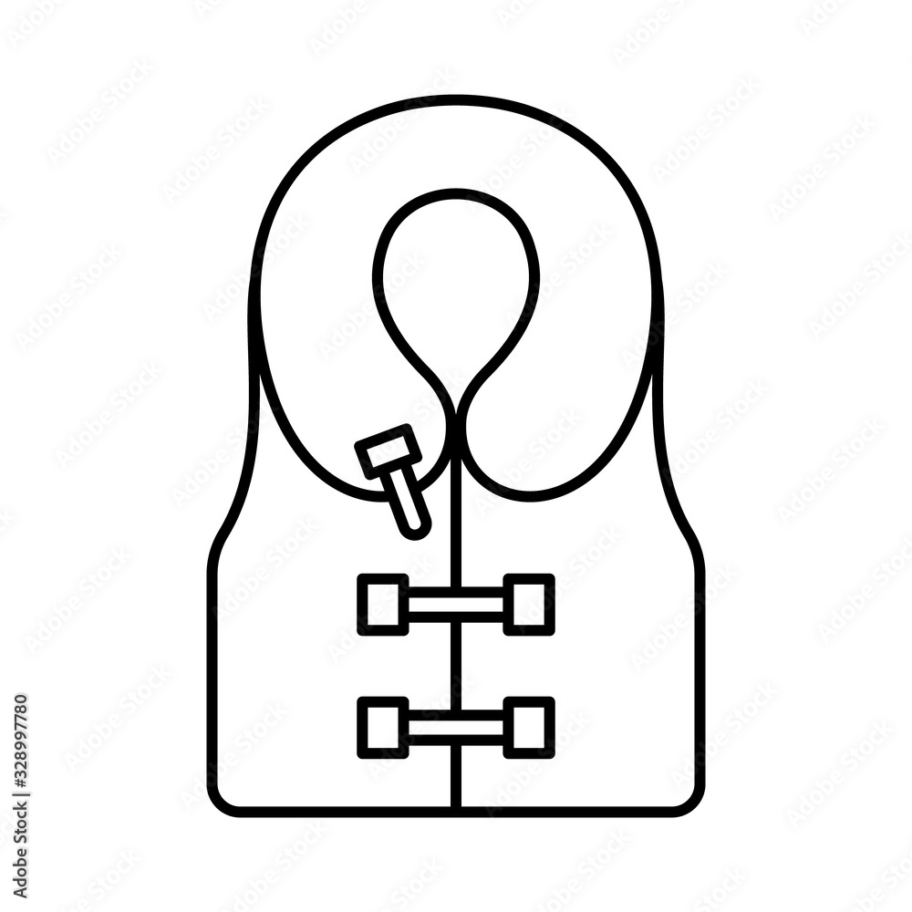 Inflatable life vest icon. Linear logo of jacket with clasps and ...