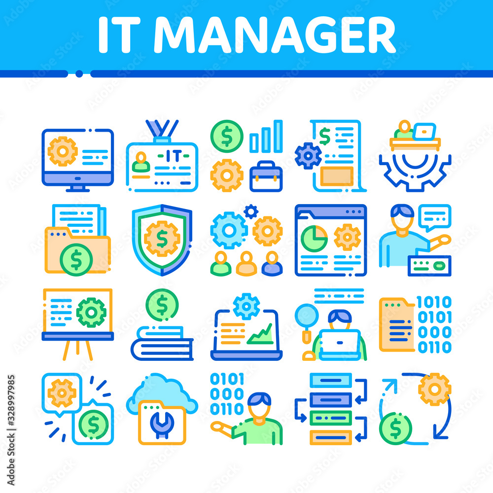 It Manager Developer Collection Icons Set Vector. It Manager Badge And ...