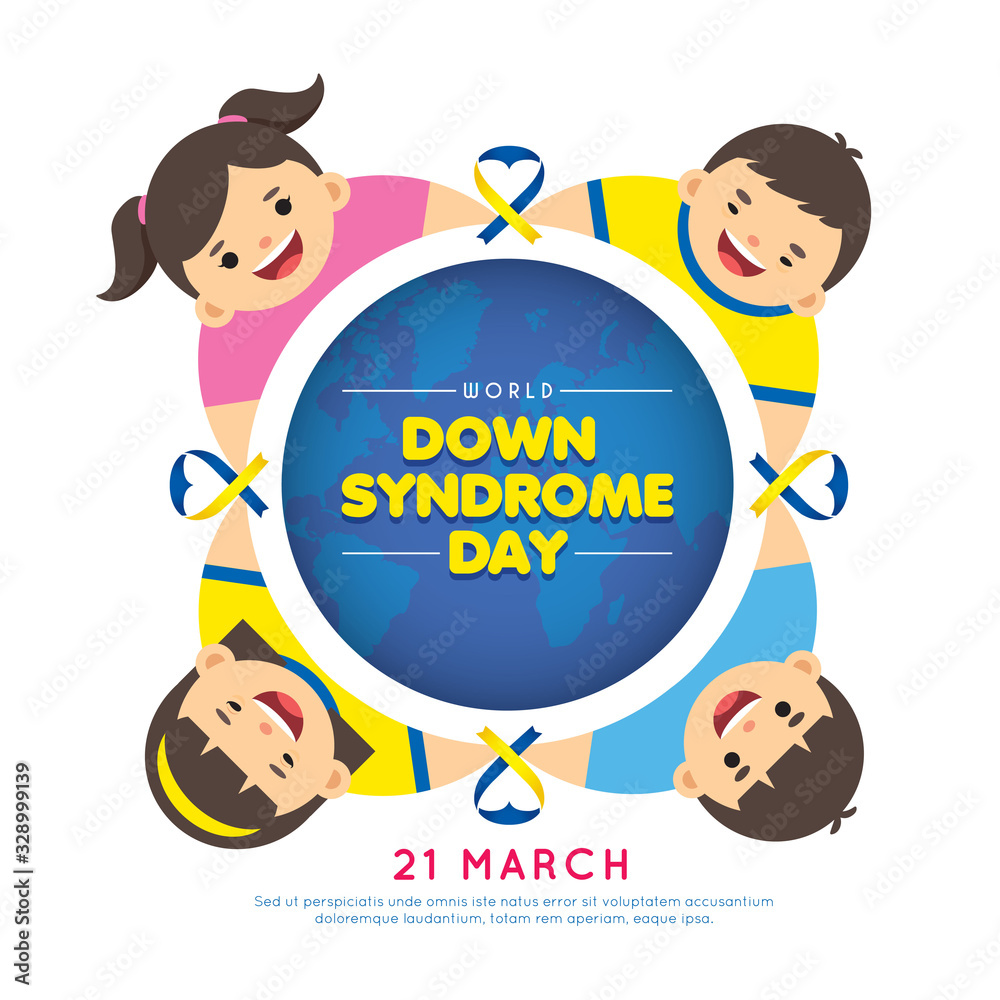 21 march - World Down Syndrome Day. Cartoon boy & girl hand in hand ...