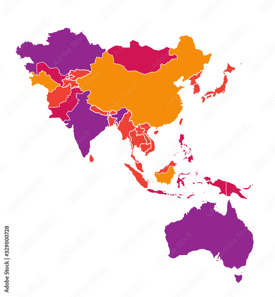 Colored detailed vector map of Asia Pacific Region Stock Vector | Adobe ...