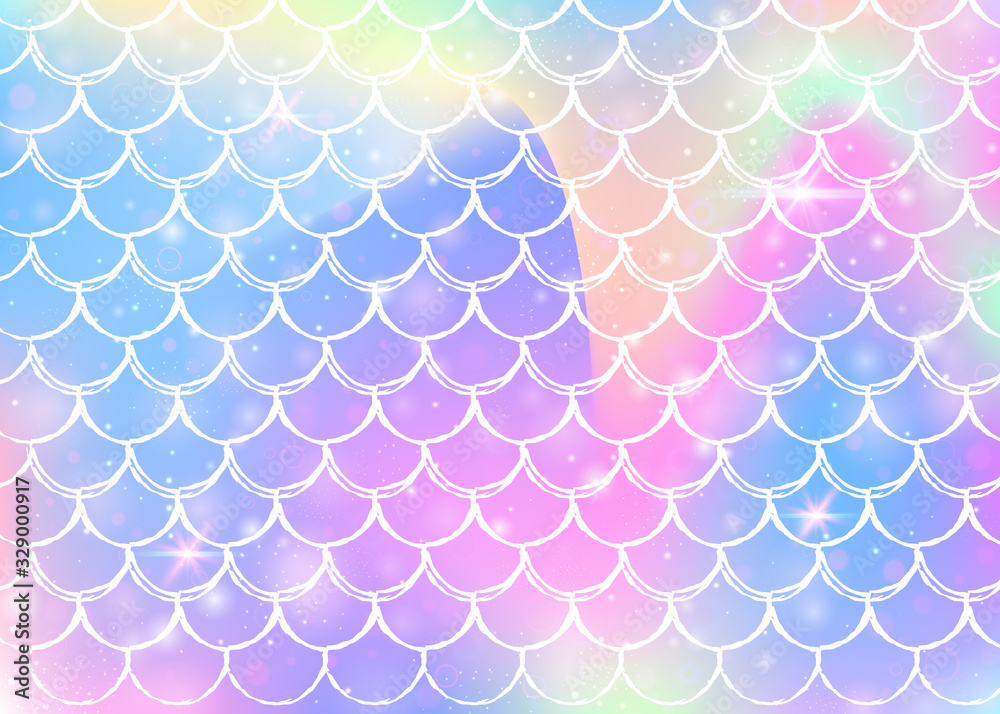 Princess mermaid background with kawaii rainbow scales pattern. Stock ...