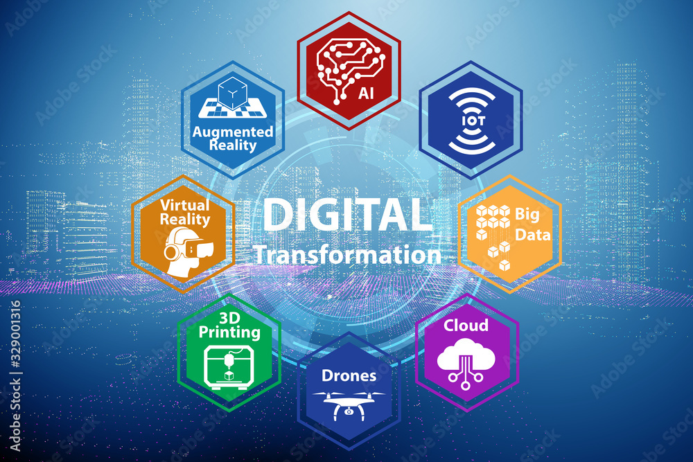 Digital transformation concept - 3d rendering Stock Illustration ...