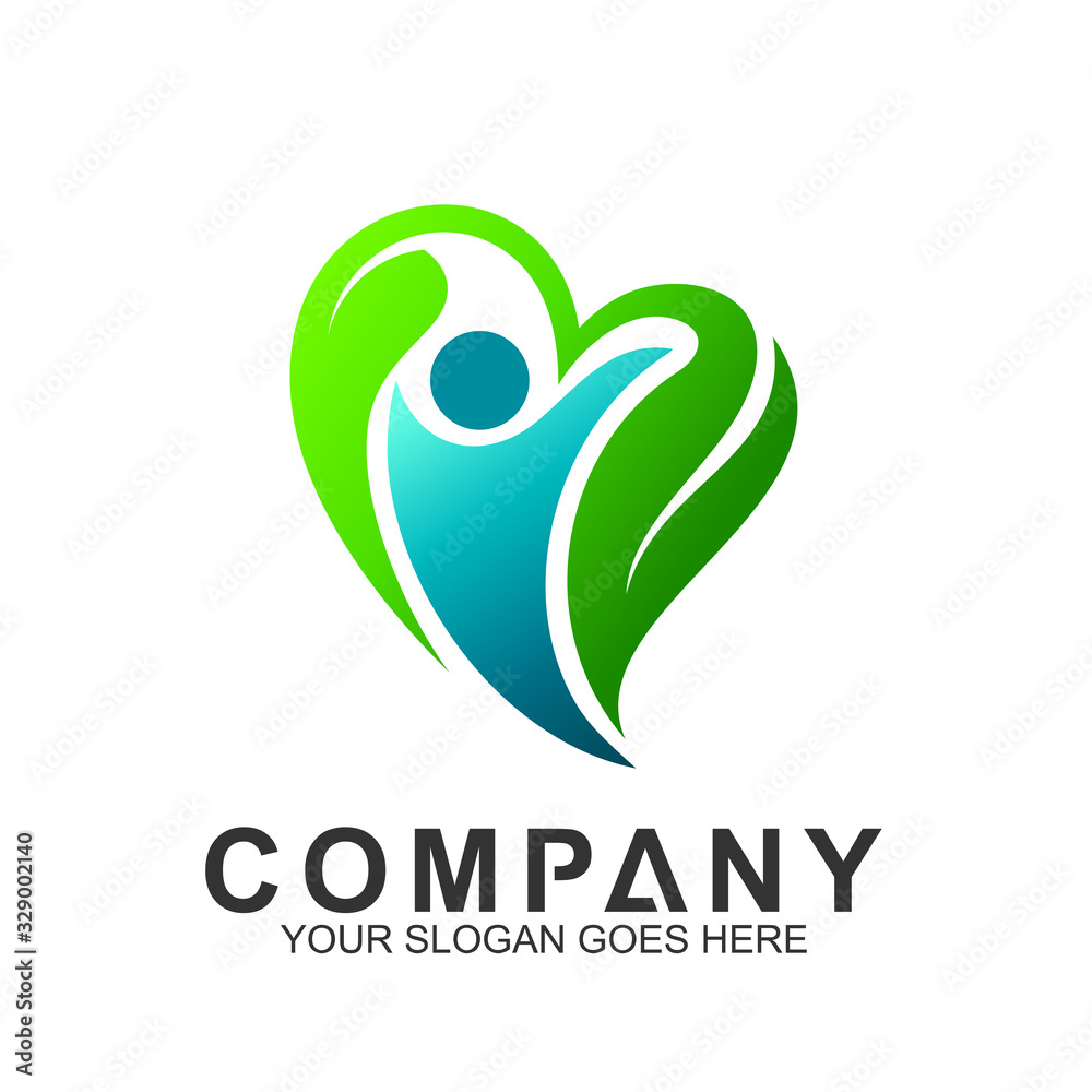 human care logo, healthy people icon, vector logo of hand with happy ...