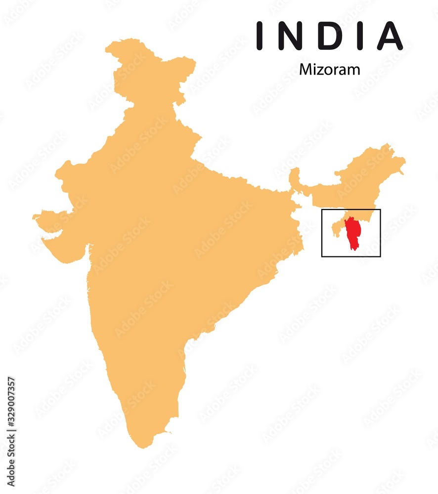 Mizoram in India map Stock Illustration | Adobe Stock