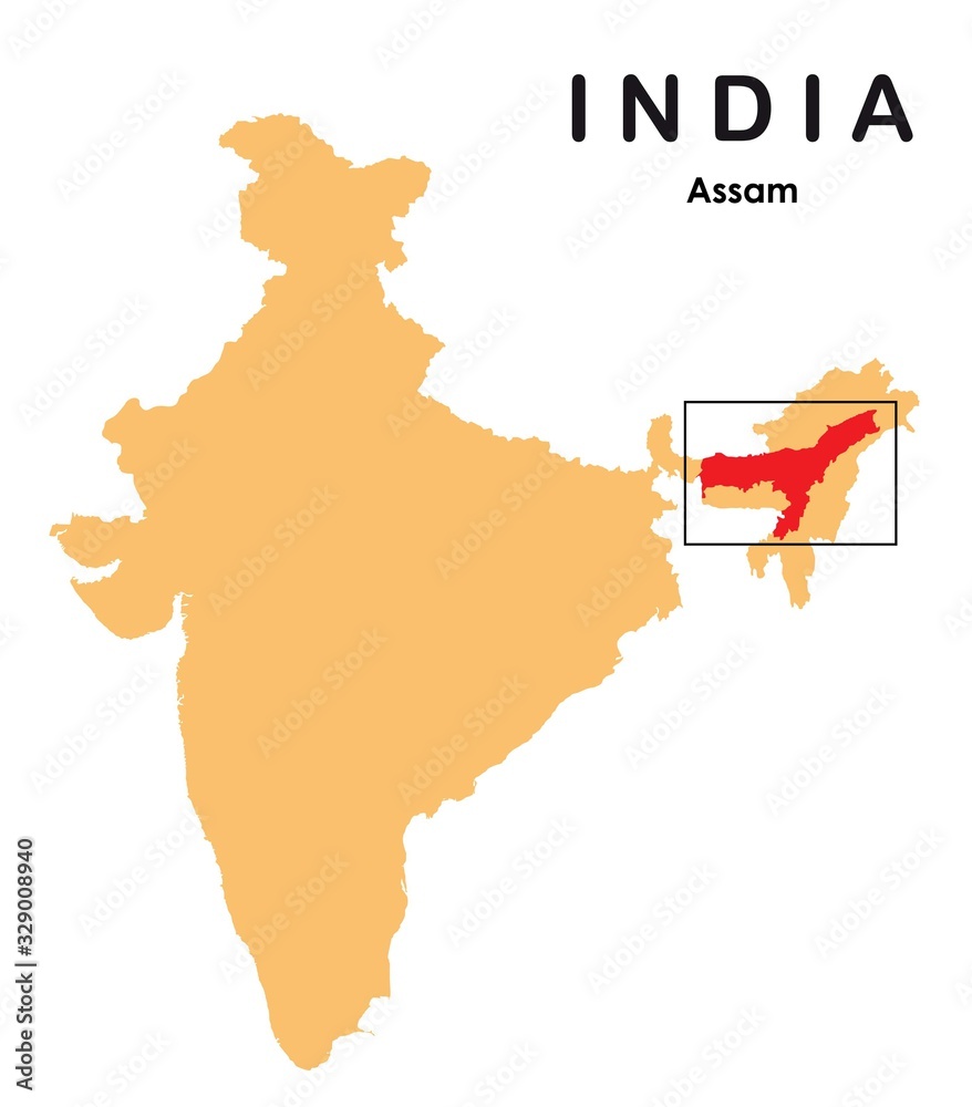Assam in India map Stock Illustration | Adobe Stock
