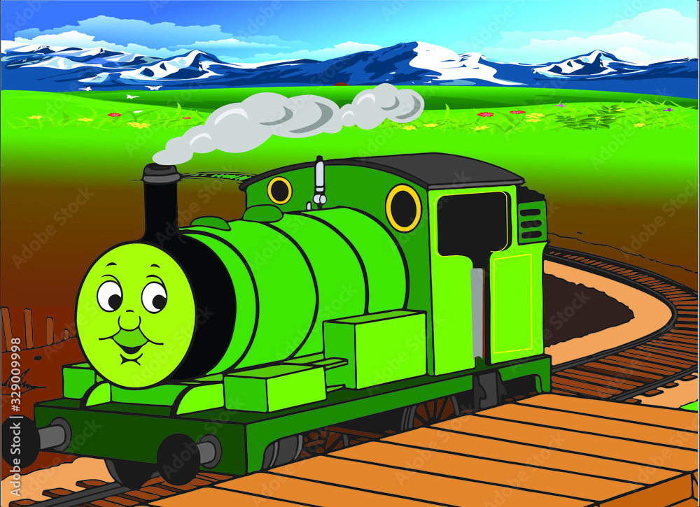 Green train engine vector illustration. Train design for kids book ...