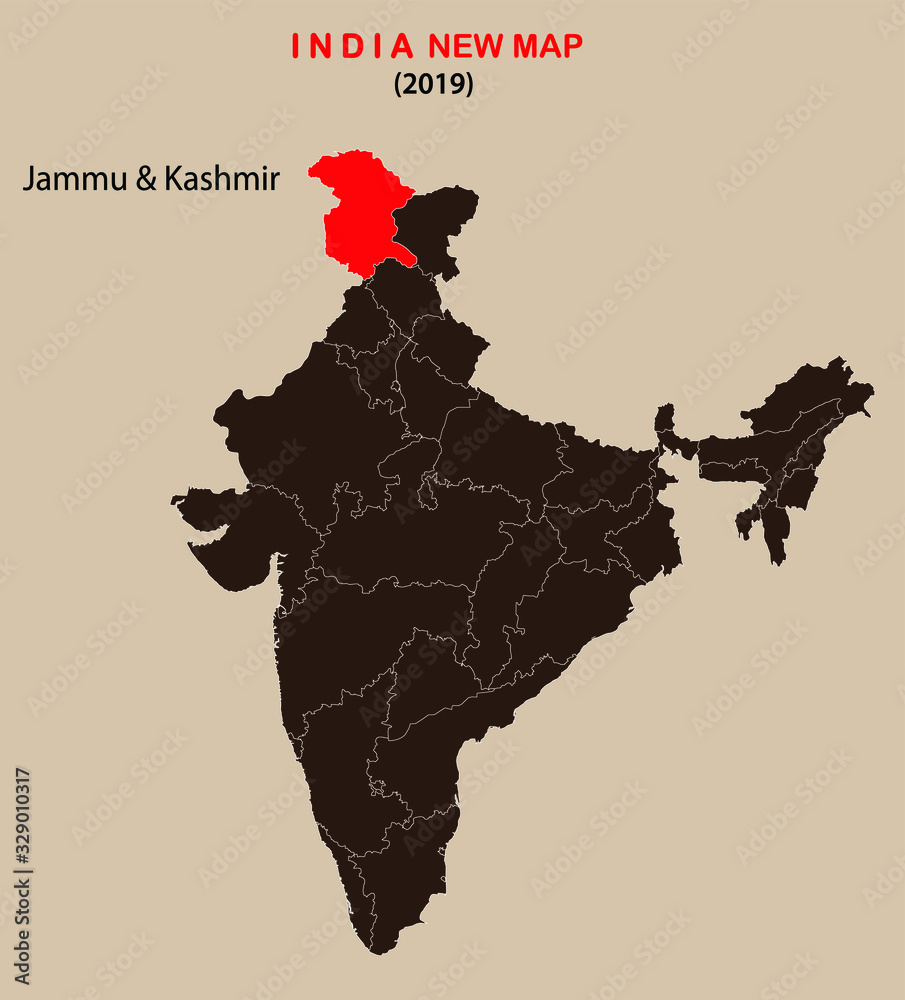 Jammu kashmir new map. Jammu kashmir in India map vector illustration ...