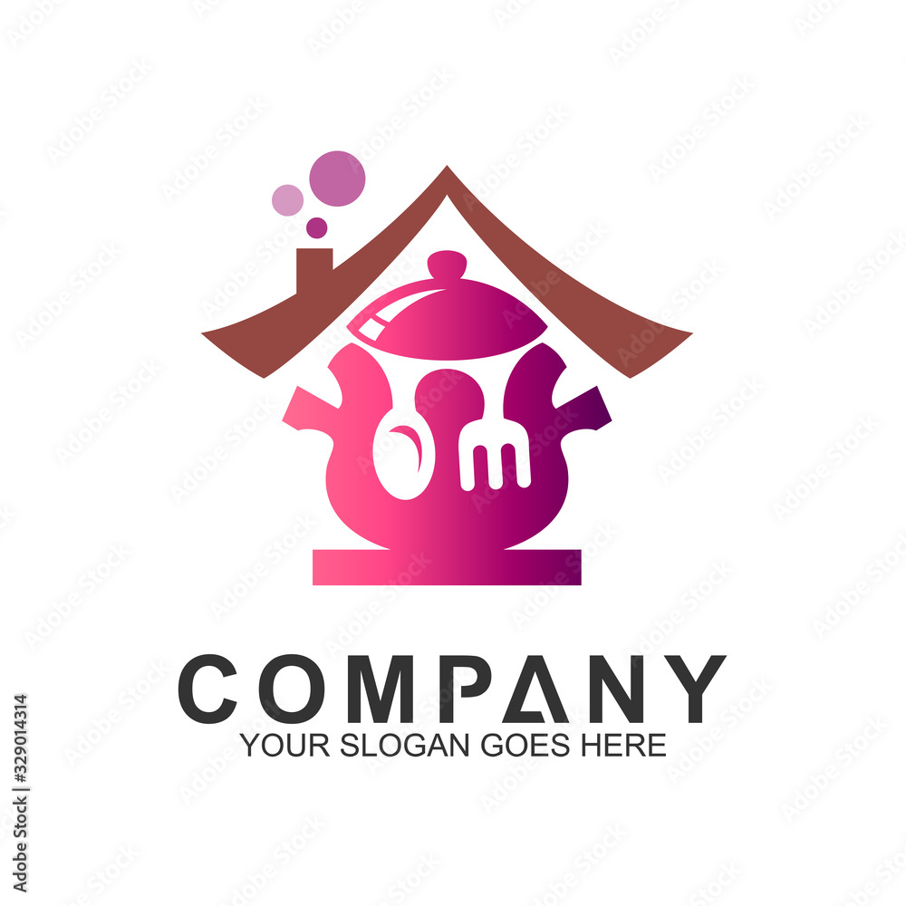 house with pan,spoon and fork logo, food and cooking vector, restaurant ...