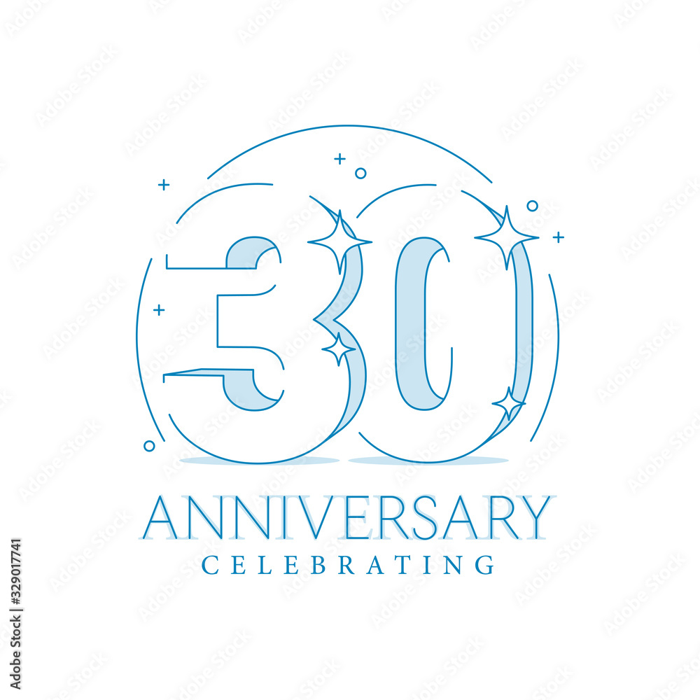 Anniversary 30. 3d number twenty with sparkles. In line art style. 30th ...