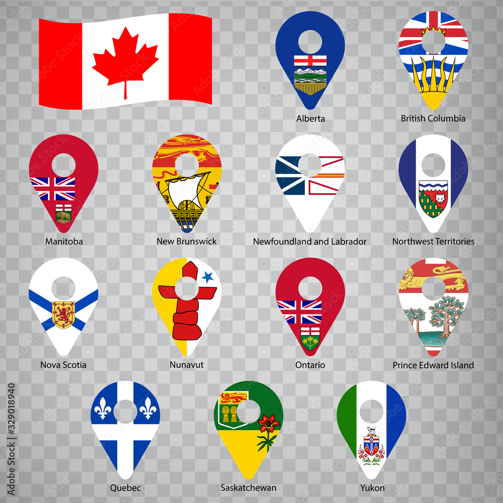 Thirteen flags the Provinces of Canada - alphabetical order with name ...