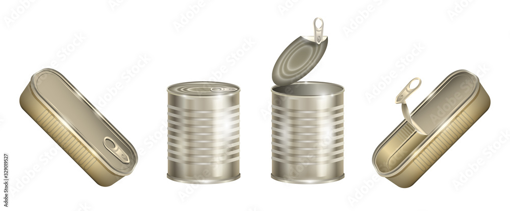 Metal can isolated realistic set icon. Vector illustration aluminum ...