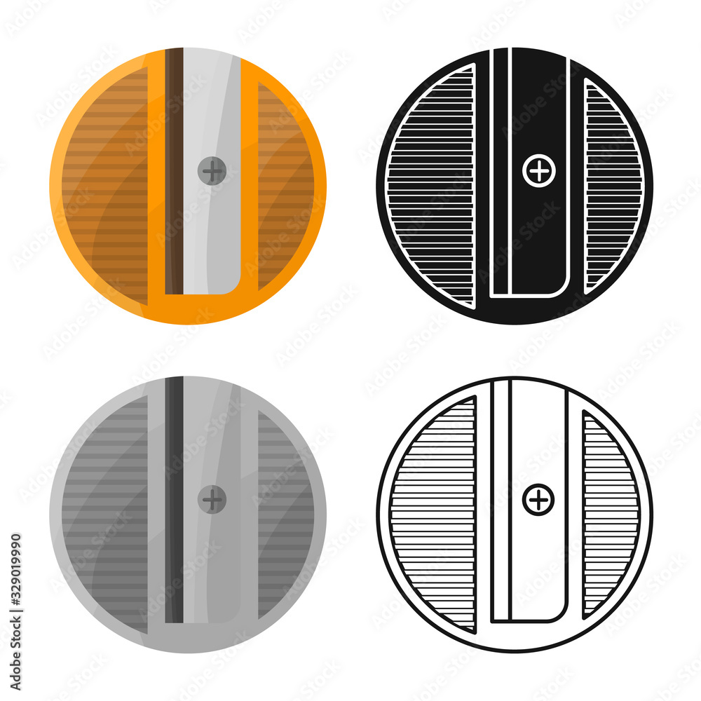 Vector illustration of sharpener and round logo. Graphic of sharpener ...