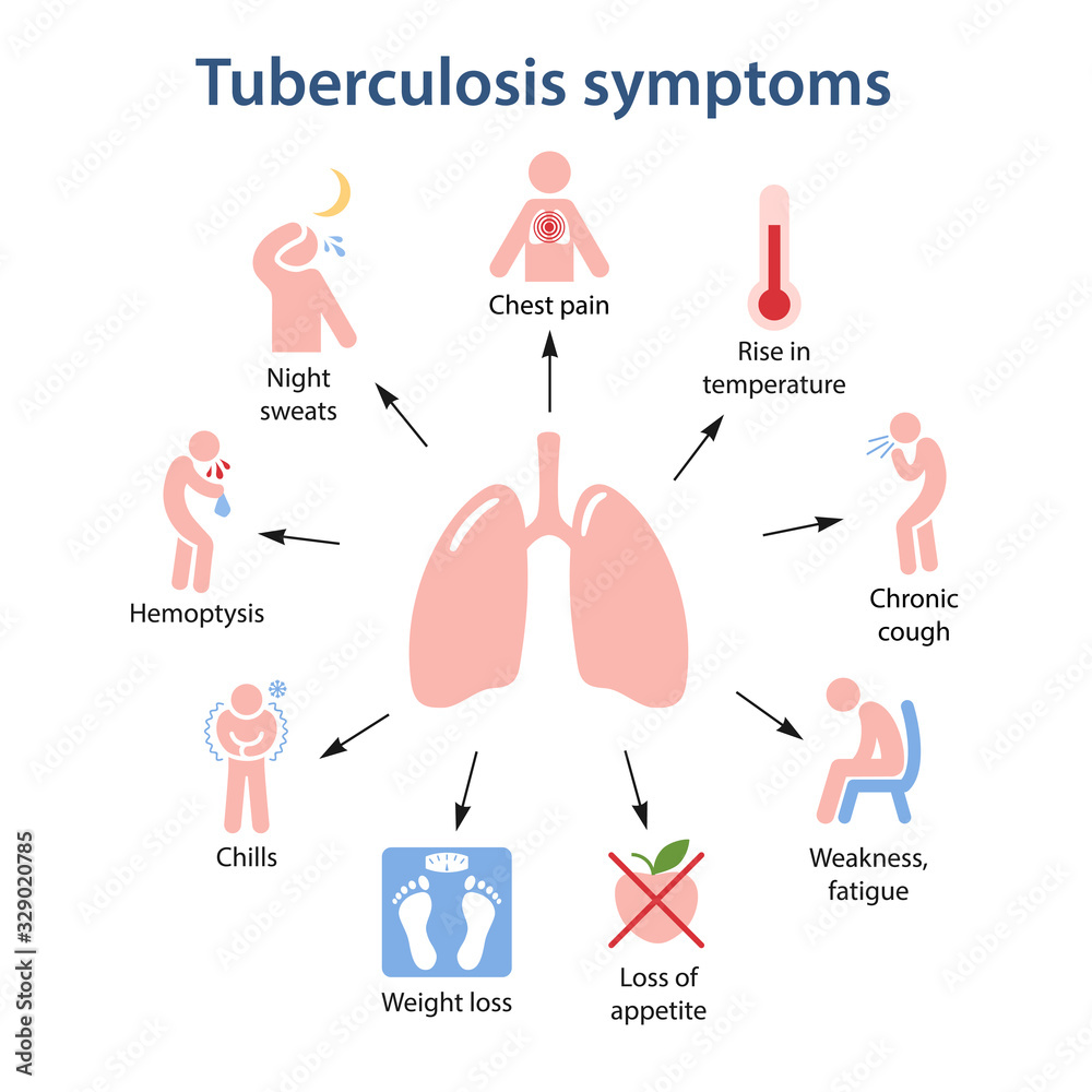 Human lungs. Tuberculosis symptoms in the form of color icons with ...