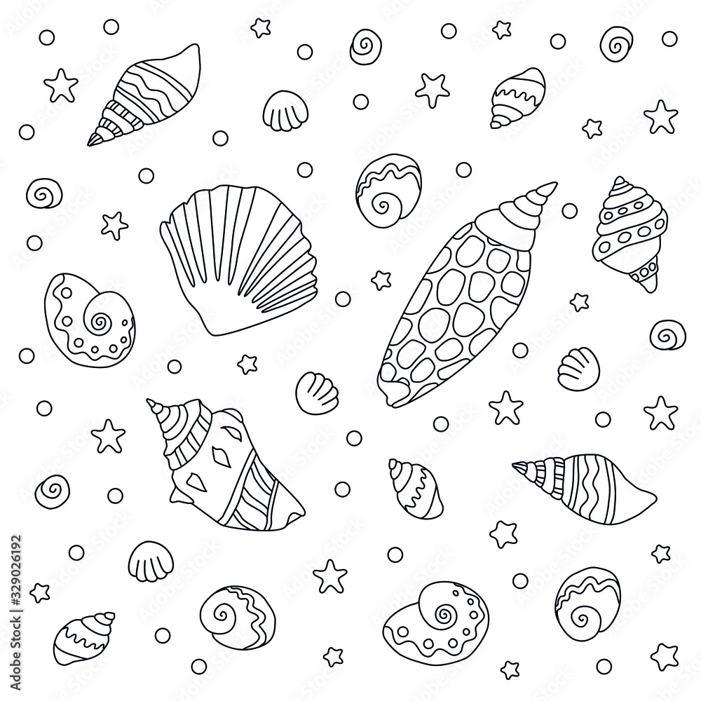 shells pattern lined doodle coloring book page black and white ...