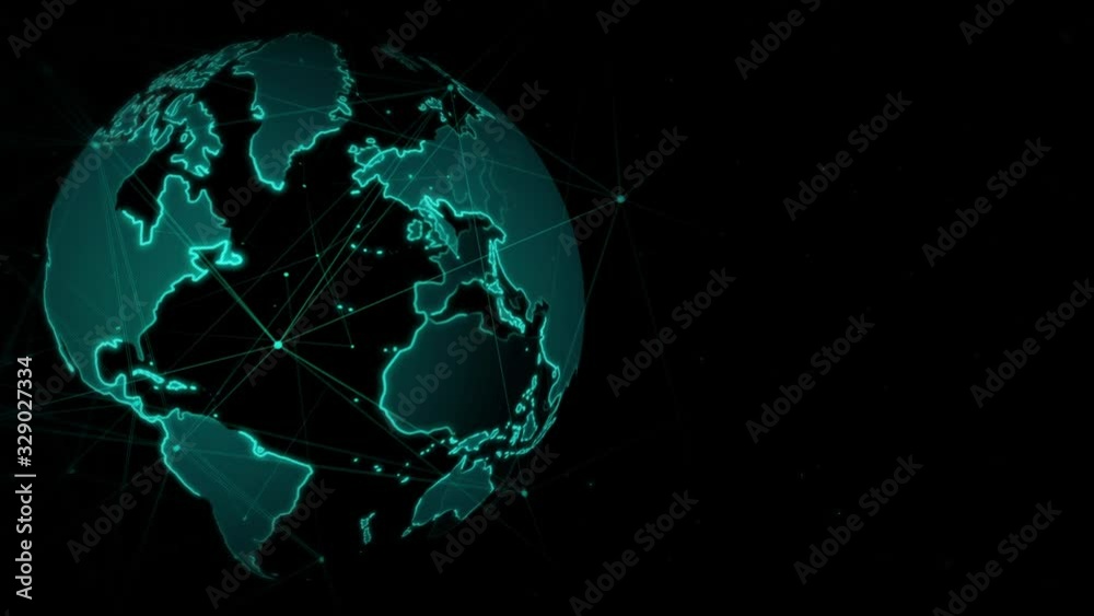 Spherical world map animate dark line background,Earth planet cyber ...