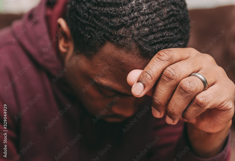black african american man depicting a sad depressive state, depression ...