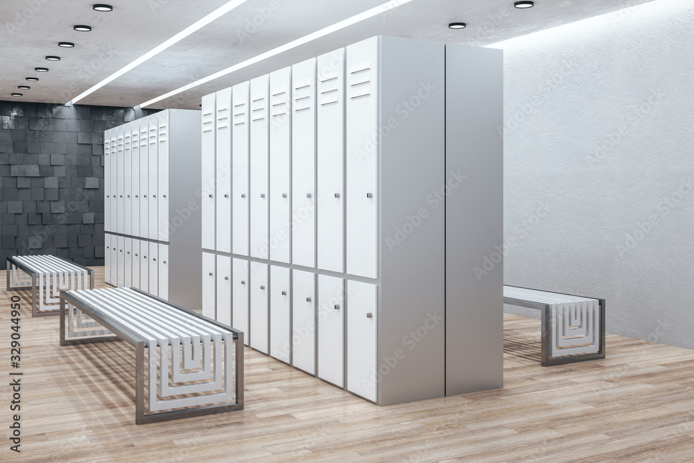 Luxury locker room interior with bench. Stock Photo | Adobe Stock