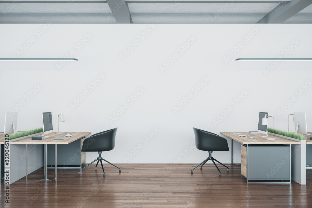 Clean office interior room with computer and blank wall Stock Photo ...