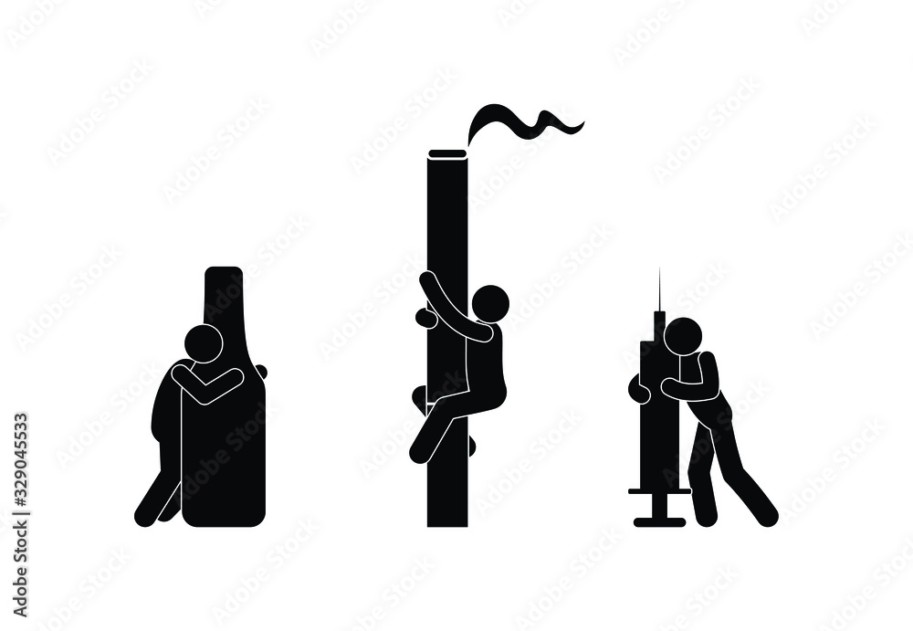 illustration of drug addiction, alcoholism, smoking and heroin ...