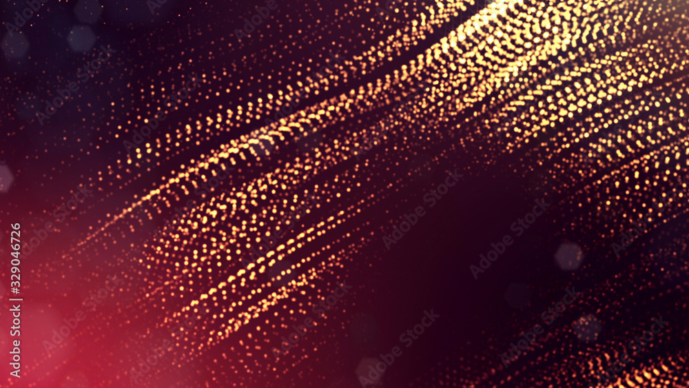 3d render of golden red glow particles in air as science fiction of ...