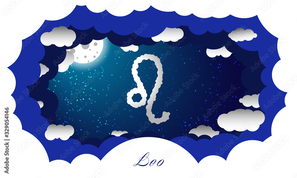 Leo sign in cloud style. Zodiac signs. Paper cut out style illustration ...