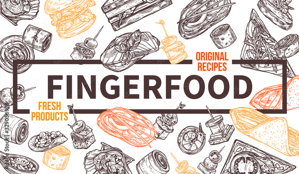 Finger food background, template for website or horizontal poster with ...