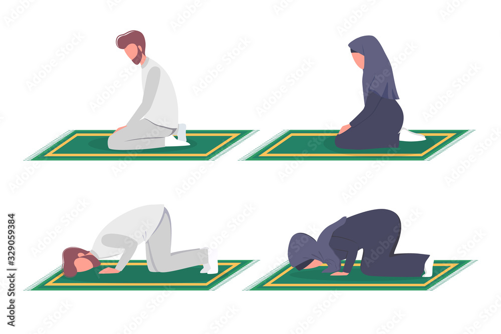 Muslim man and woman praying position. Man and woman Stock Vector ...