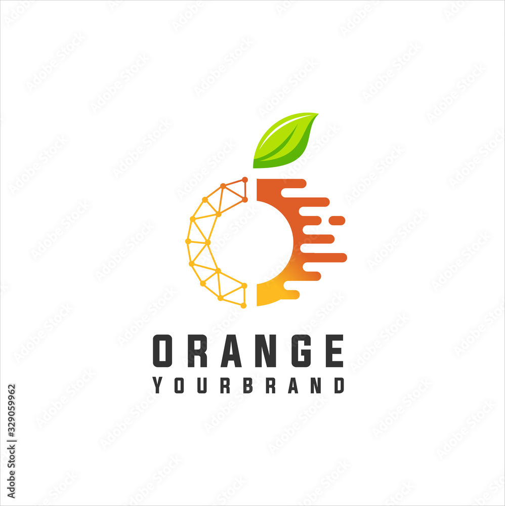 Fruit Orange tech Logo Illustration Template. Fruits Logo Template with ...