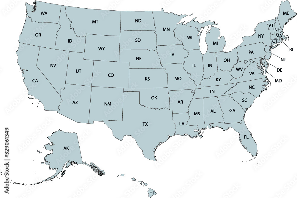 Vector Illustration of the Gray USA Federal Map With State Names ...