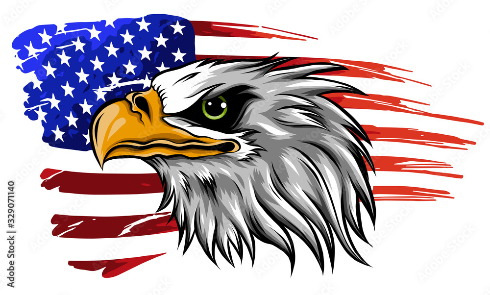 american bald eagle illustration vector against flag Stock Vector ...