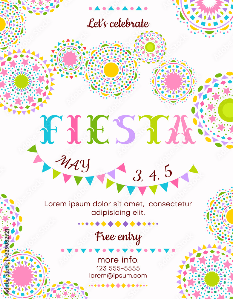 Fiesta announcing poster template with festive decorative elements ...