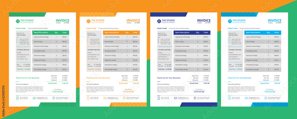 Professional Invoice Template Stock Vector | Adobe Stock