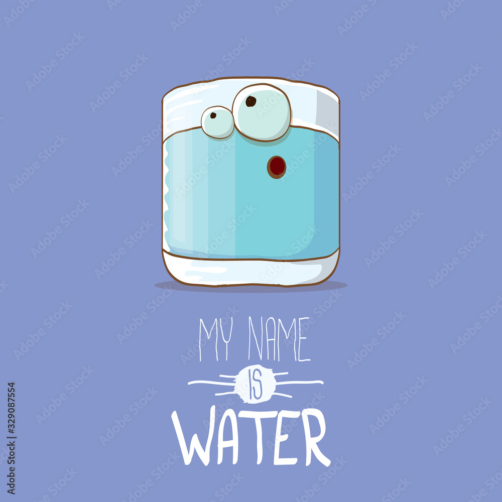 funny cartoon cute smiling still water glass character isolated on ...