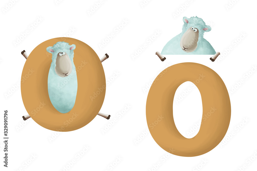 Cute little sheep with letter "O" on white background. Learn alphabet ...