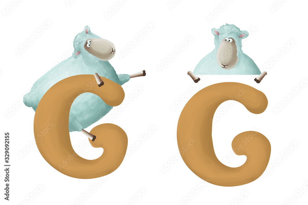 Cute little sheep with letter "G" on white background. Learn alphabet ...
