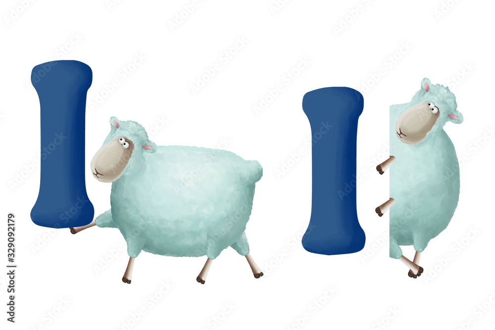 Cute little sheep with letter "I" on white background. Learn alphabet ...