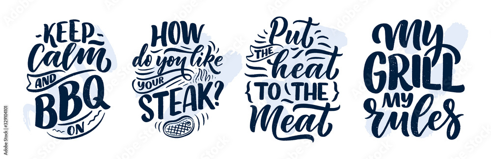 Set with Bbq fun slogans, great design for any purposes. Lettering for ...