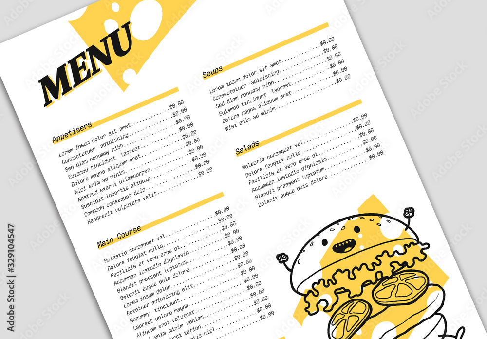 Simple Menu Layout with Illustration Stock Template | Adobe Stock
