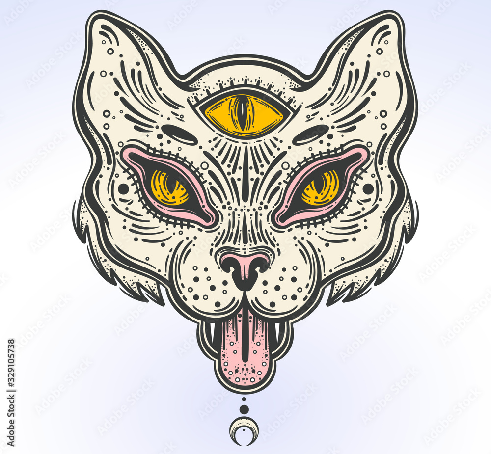 Hand drawn beautiful artwork of cat head. Vector illustration for ...