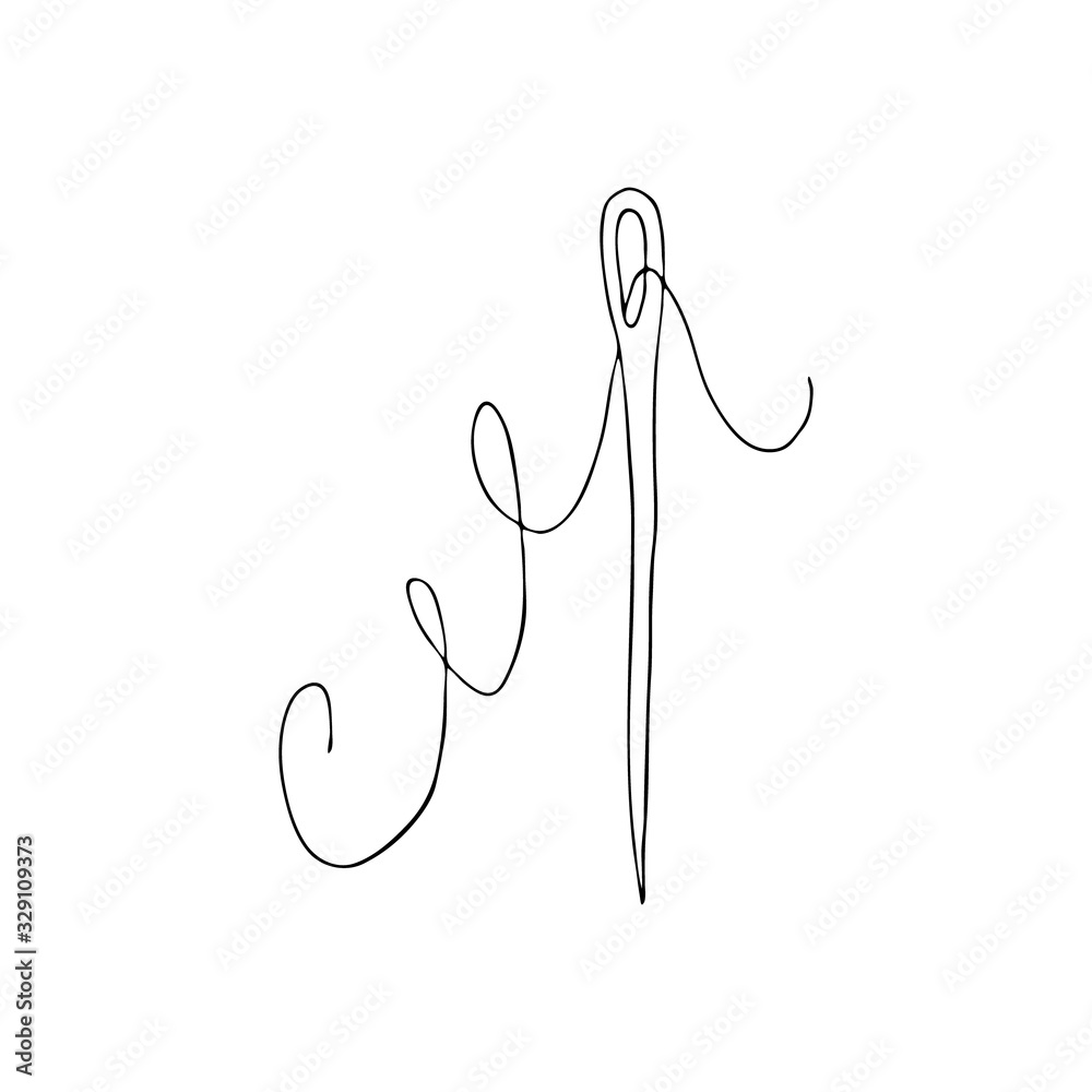 Sewing needle with eye and thread Doodle style isolated on white ...