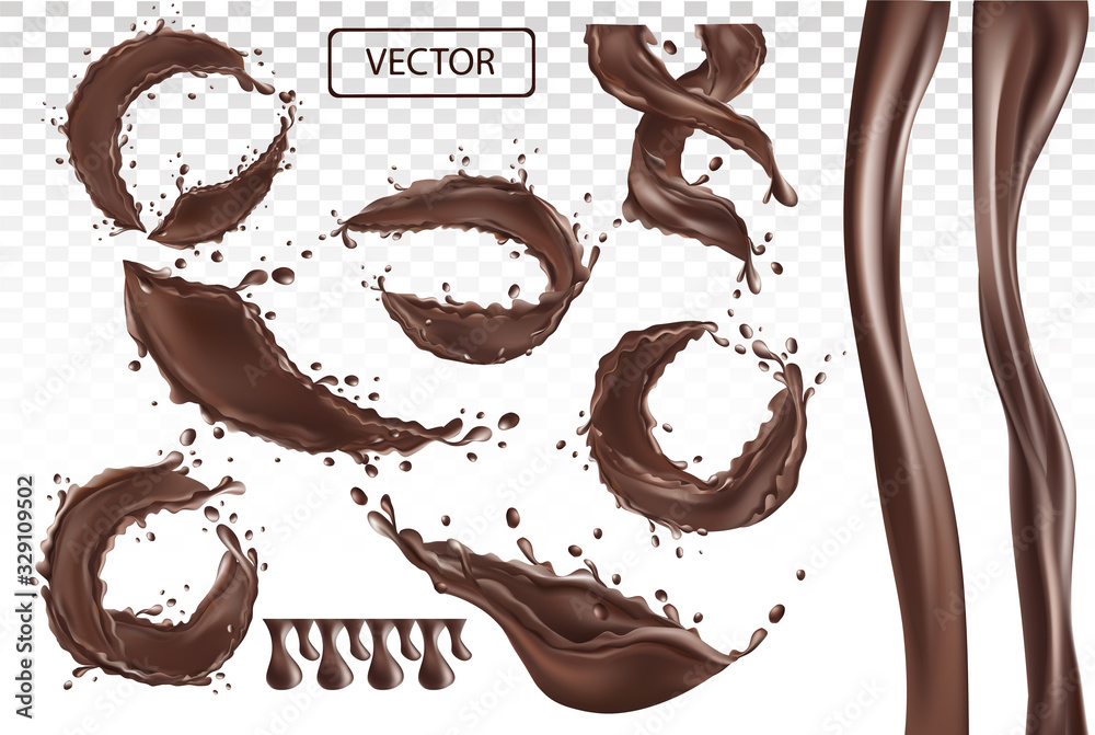 3D realistic illustration splashings chocolate for design label, cocoa ...