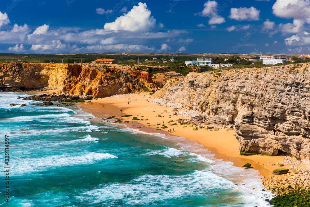 Panorama view of Praia do Tonel (Tonel beach) in Cape Sagres, Algarve ...